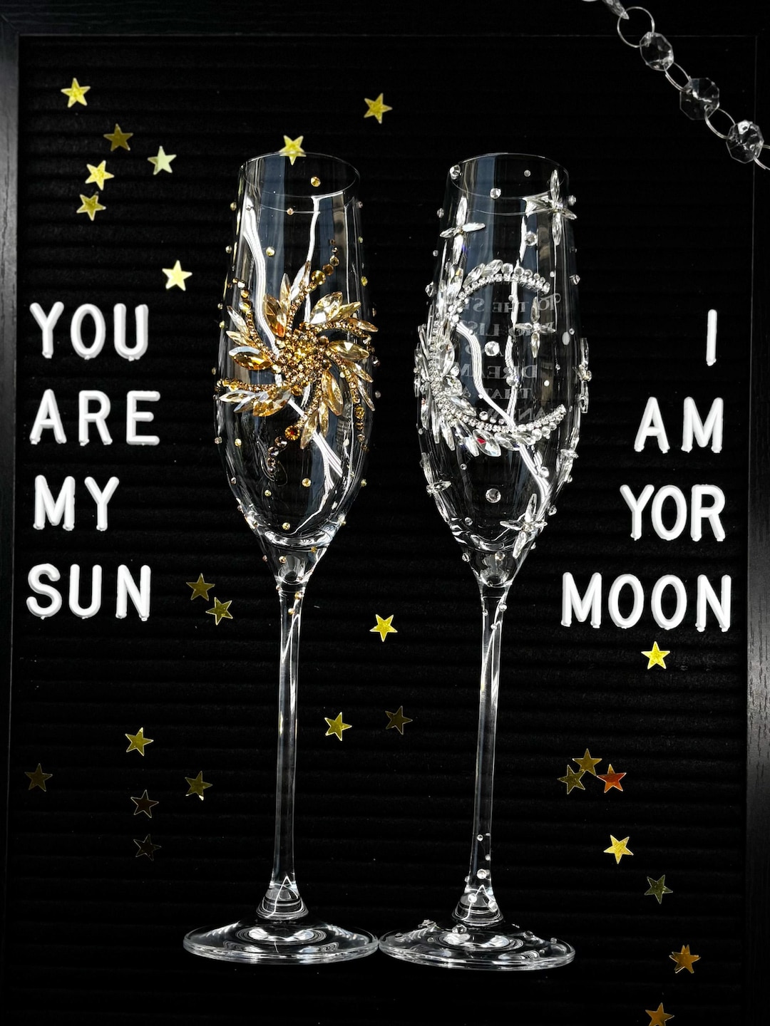 Personalized Moon and Sun Wedding Champagne Flutes | Engraved Celestial ...