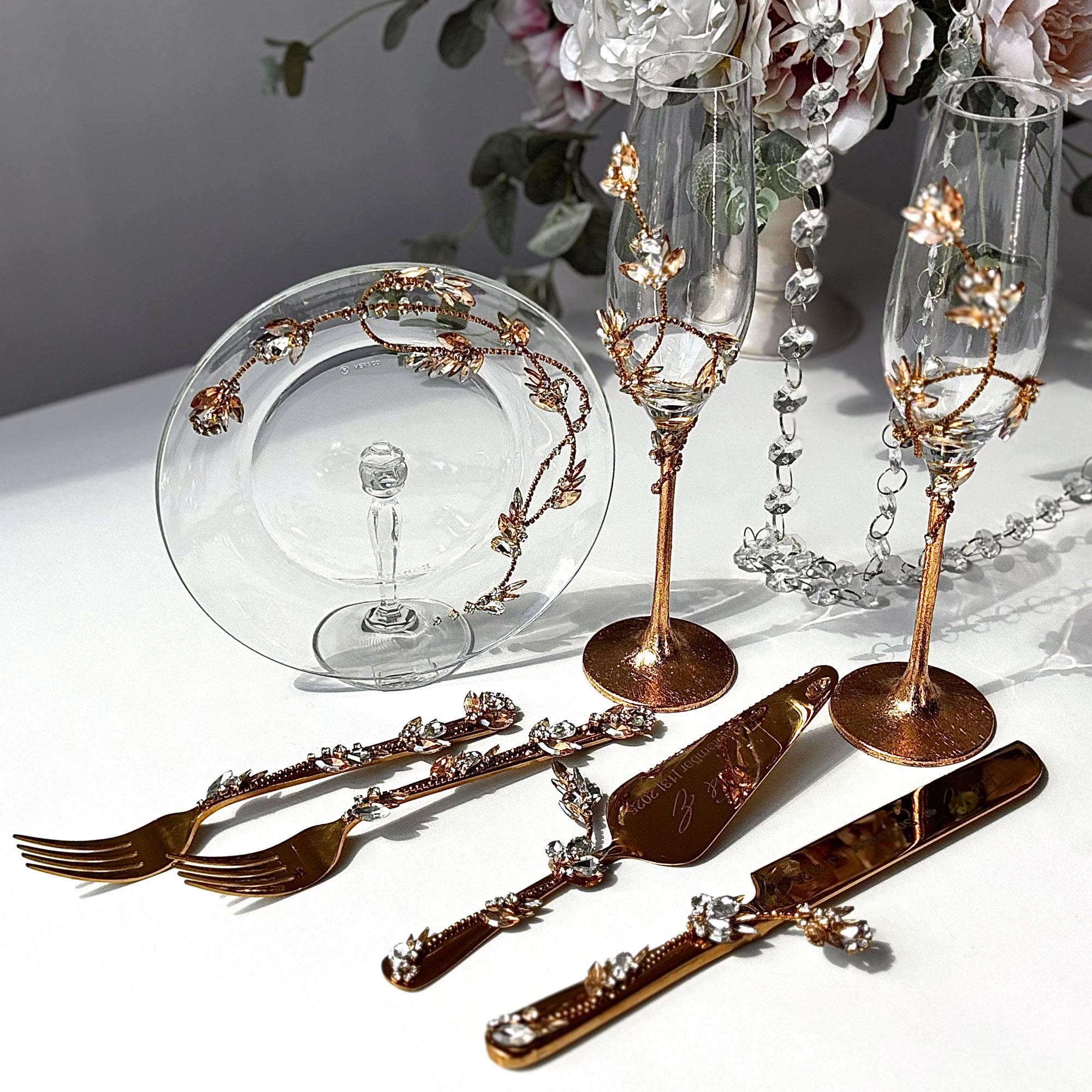 Gold Wedding Champagne Flutes | Floral Toasting Glasses With Crystals ...