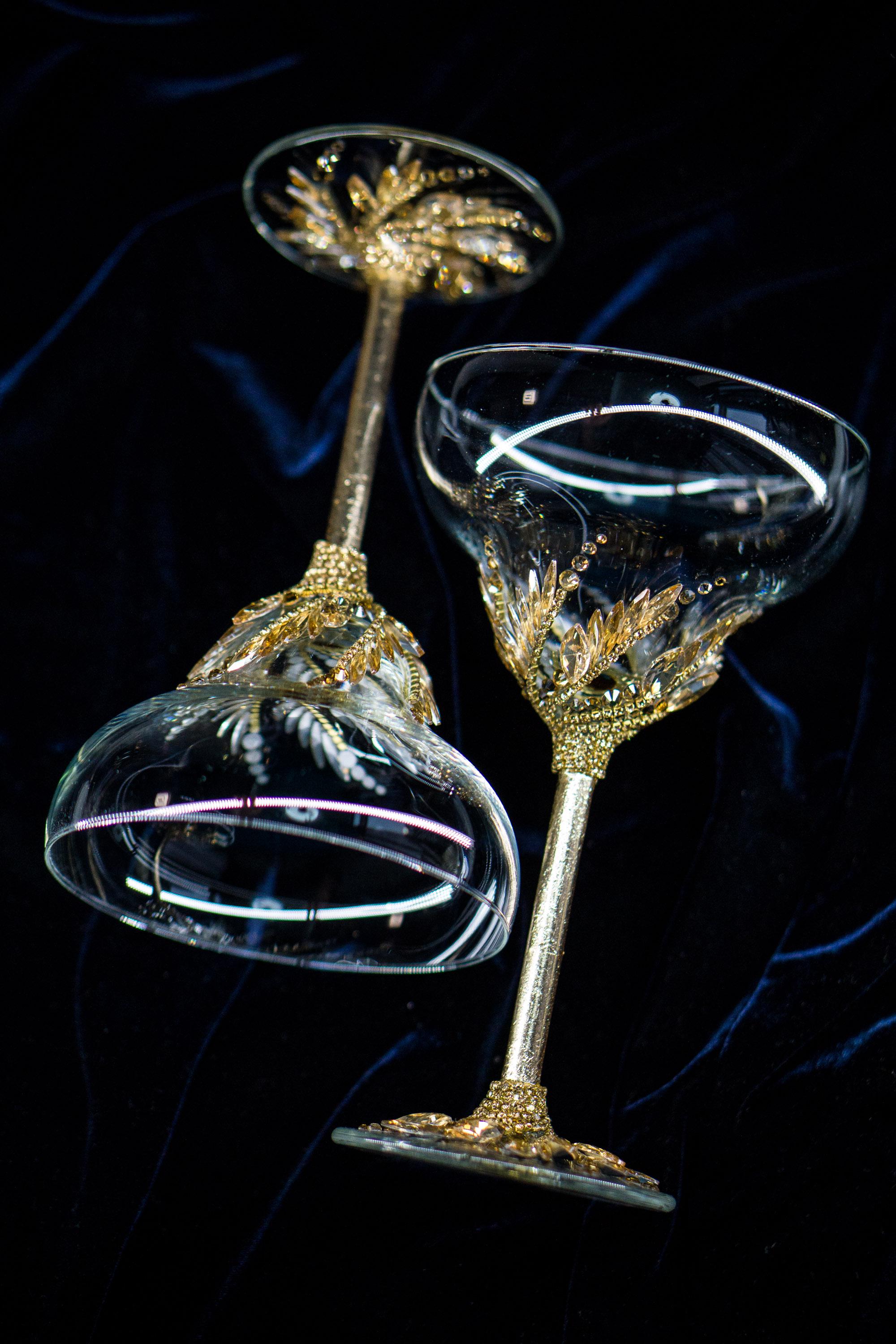 Vintage Gold Martini Glasses Crystals - 50th Wedding Anniversary Gift ...
