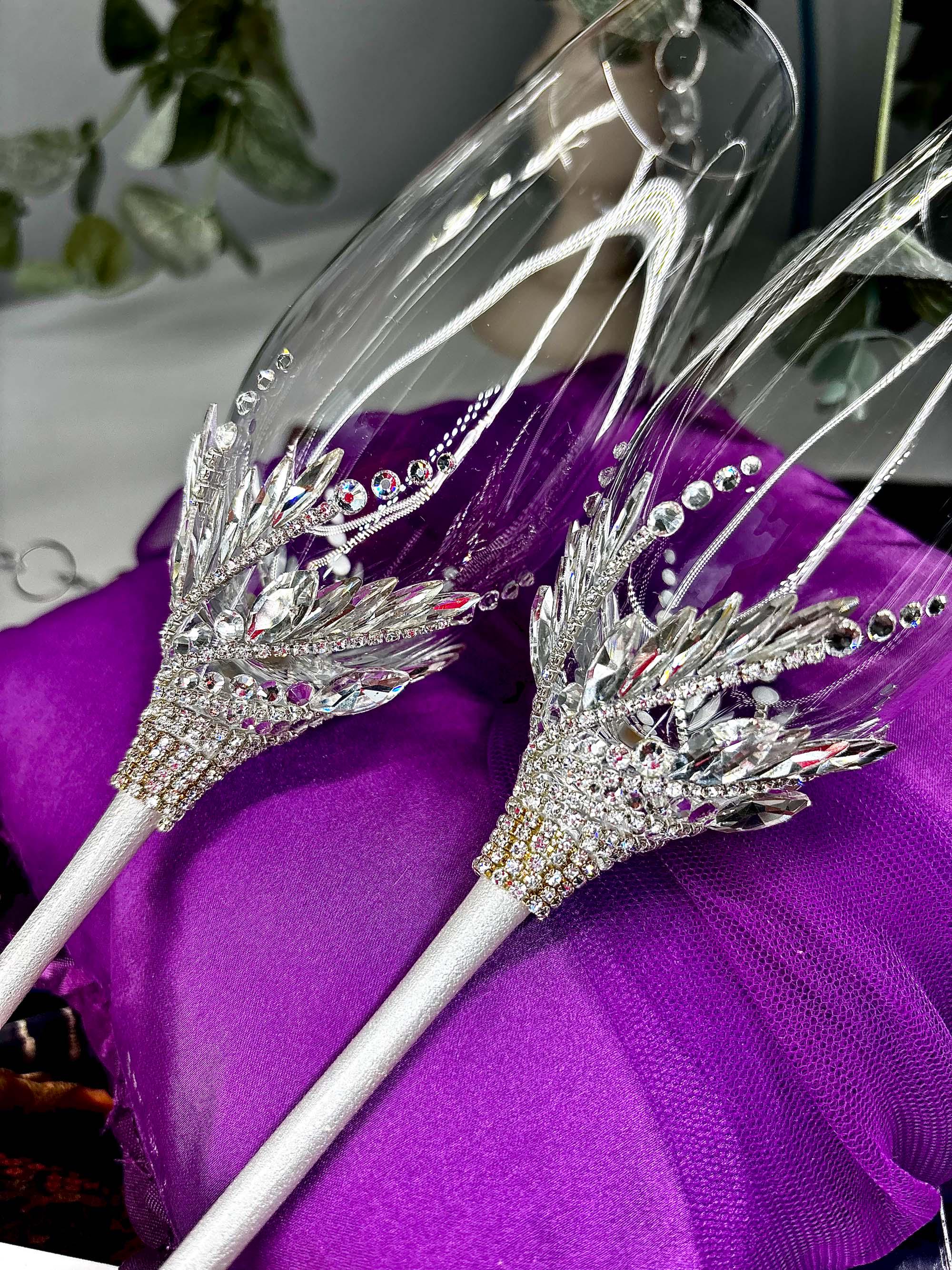 Champagne Flutes for Quinceañera | Silver Crystal Toasting Glasses ...