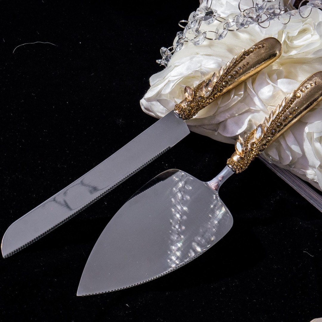 Wedding Cake Cutter Golden, Cake Cutting Set Wedding Rhinestone, Gold ...