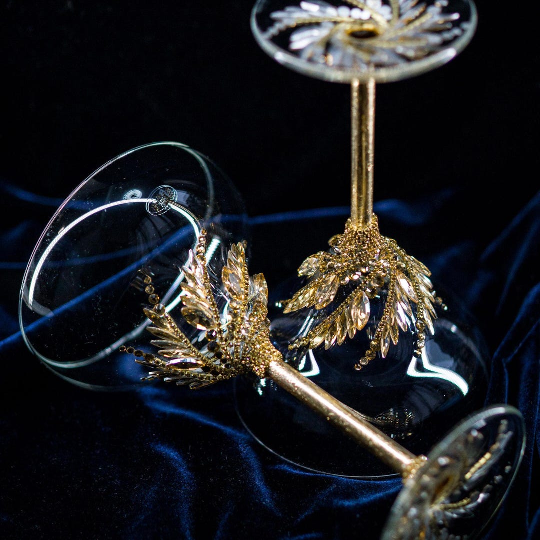 Vintage Gold Martini Glasses Crystals - 50th Wedding Anniversary Gift ...
