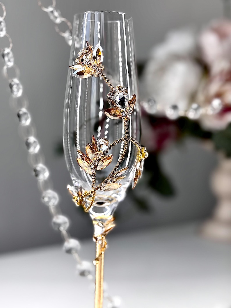 Personalized Celestial Champagne Flutes Gold Wedding Toasting Glasses ...