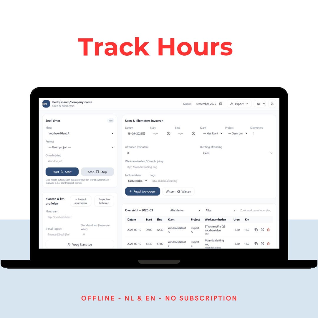 Time Tracking & Mileage Planner Template – Offline Spreadsheet for ...