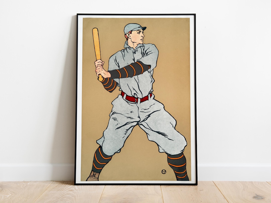 Edward Penfield Baseball Player Poster, Vintage Sports Art Print - Etsy