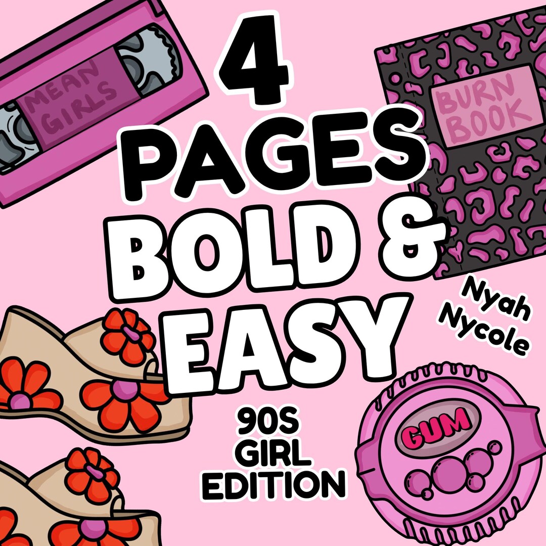 4 Cozy 90s Girl Bold & Easy Coloring Pages Printable | Cozy Retro ...