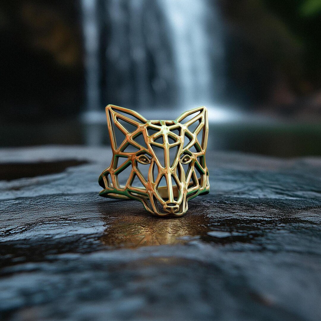 La Renarde 14K Gold – 3D Wireframe Fox Head Ring - Etsy