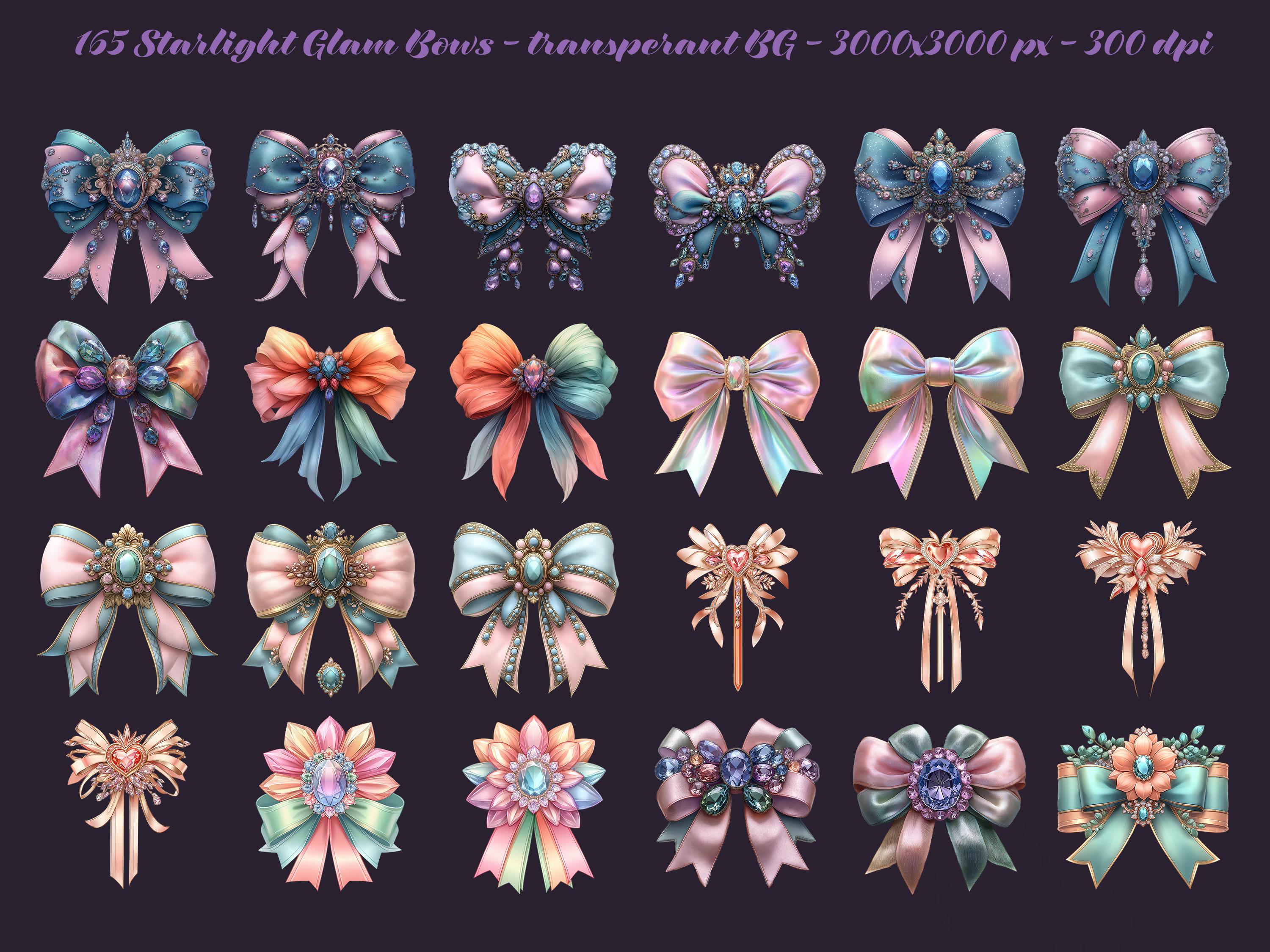 165 Starlight Glam Bows Clipart Bundle, Gemstone Jewelry Ribbon Bow PNG, Sailor Moon Theme ...