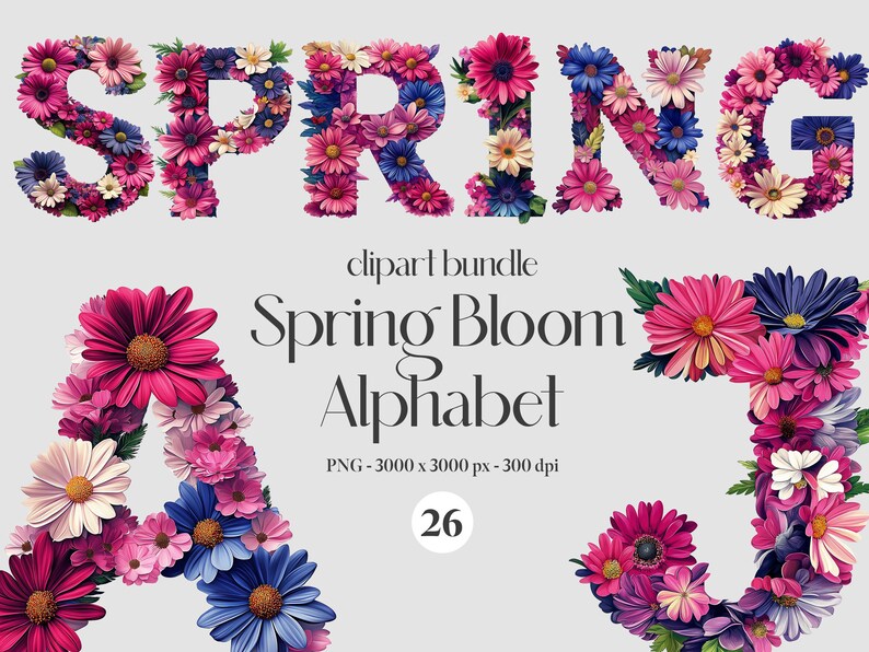 Spring Bloom Alphabet Clipart Scrapbooking Colorful Floral Letters ...
