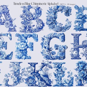 Timeless Blue Chinoiserie Alphabet Clipart Scrapbooking Blue Elegant ...