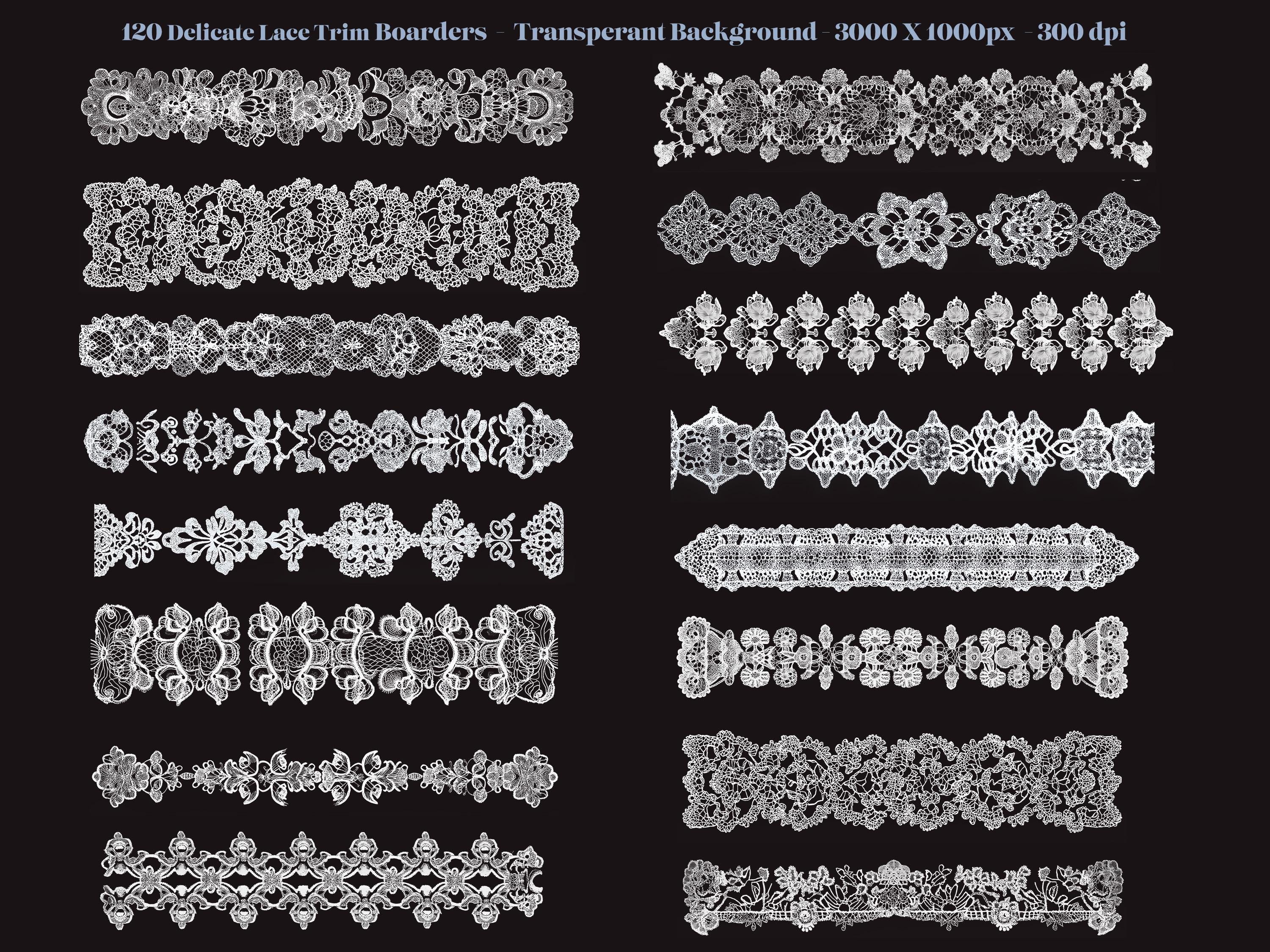 Delicate Lace Trim Borders Clipart Bundle Vintage White Lace Frames PNG ...