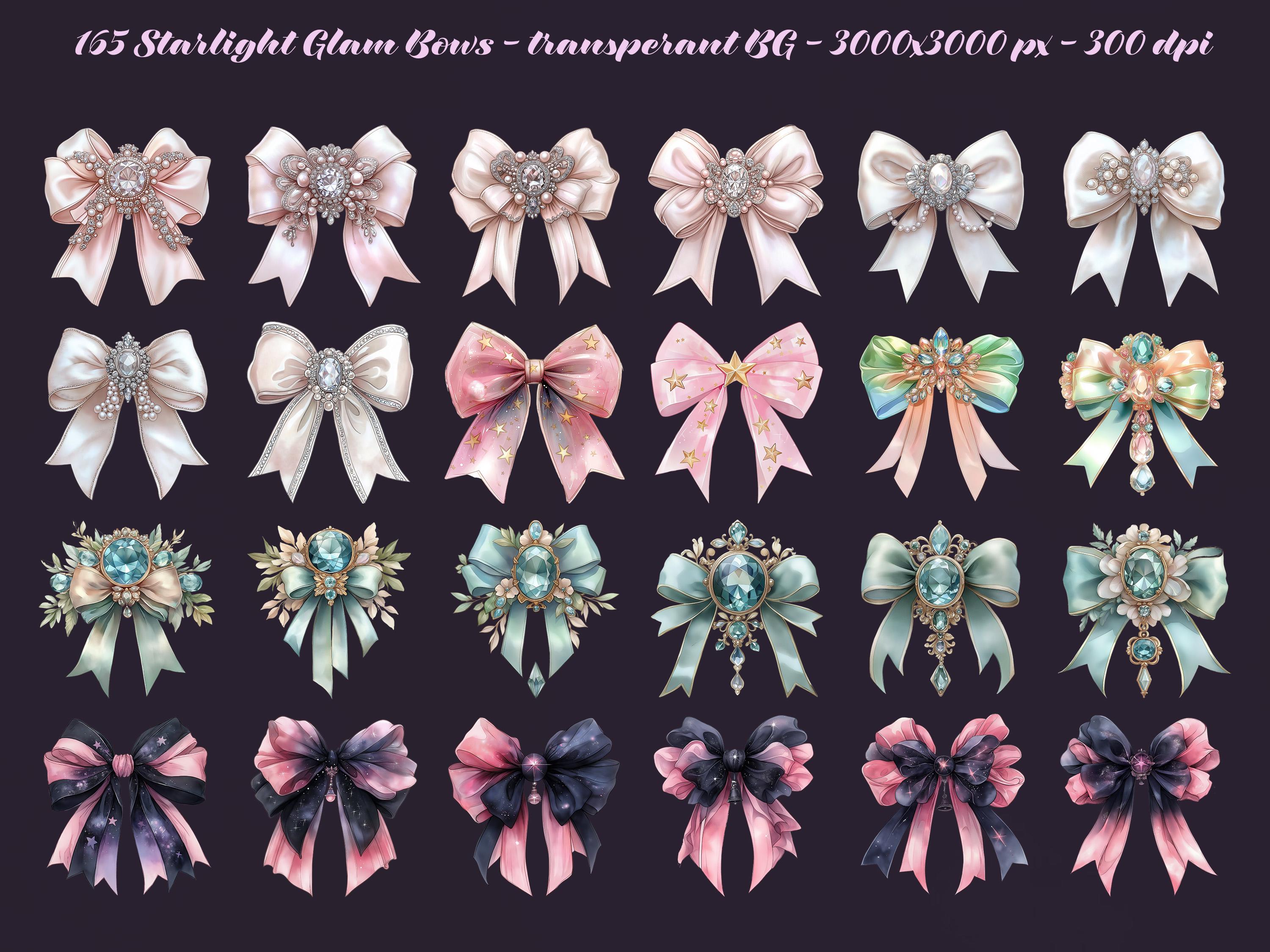 165 Starlight Glam Bows Clipart Bundle, Gemstone Jewelry Ribbon Bow PNG, Sailor Moon Theme ...