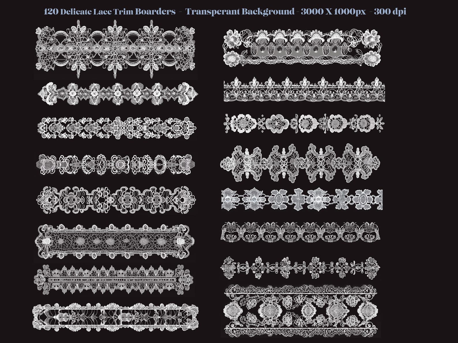 Delicate Lace Trim Borders Clipart Bundle Vintage White Lace Frames PNG ...