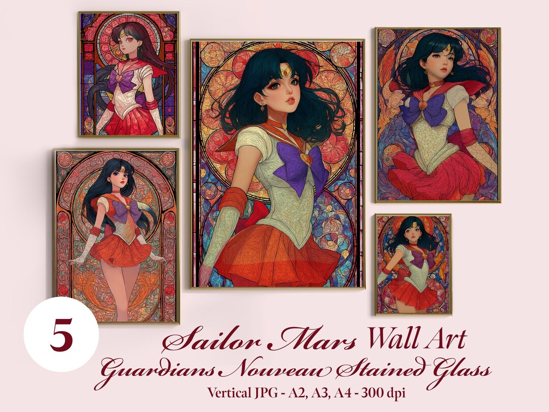 5 Sailor Mars Guardians Nouveau Stained Glass Wall Art Sailor Moon ...