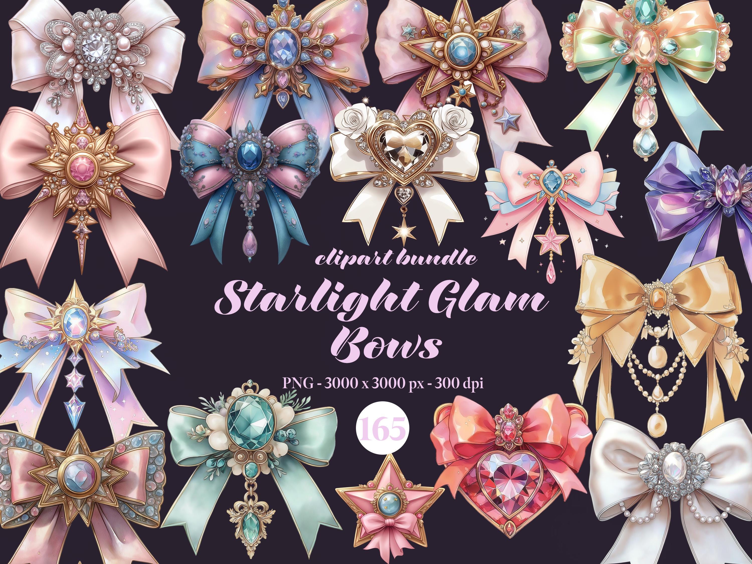 165 Starlight Glam Bows Clipart Bundle, Gemstone Jewelry Ribbon Bow PNG, Sailor Moon Theme ...