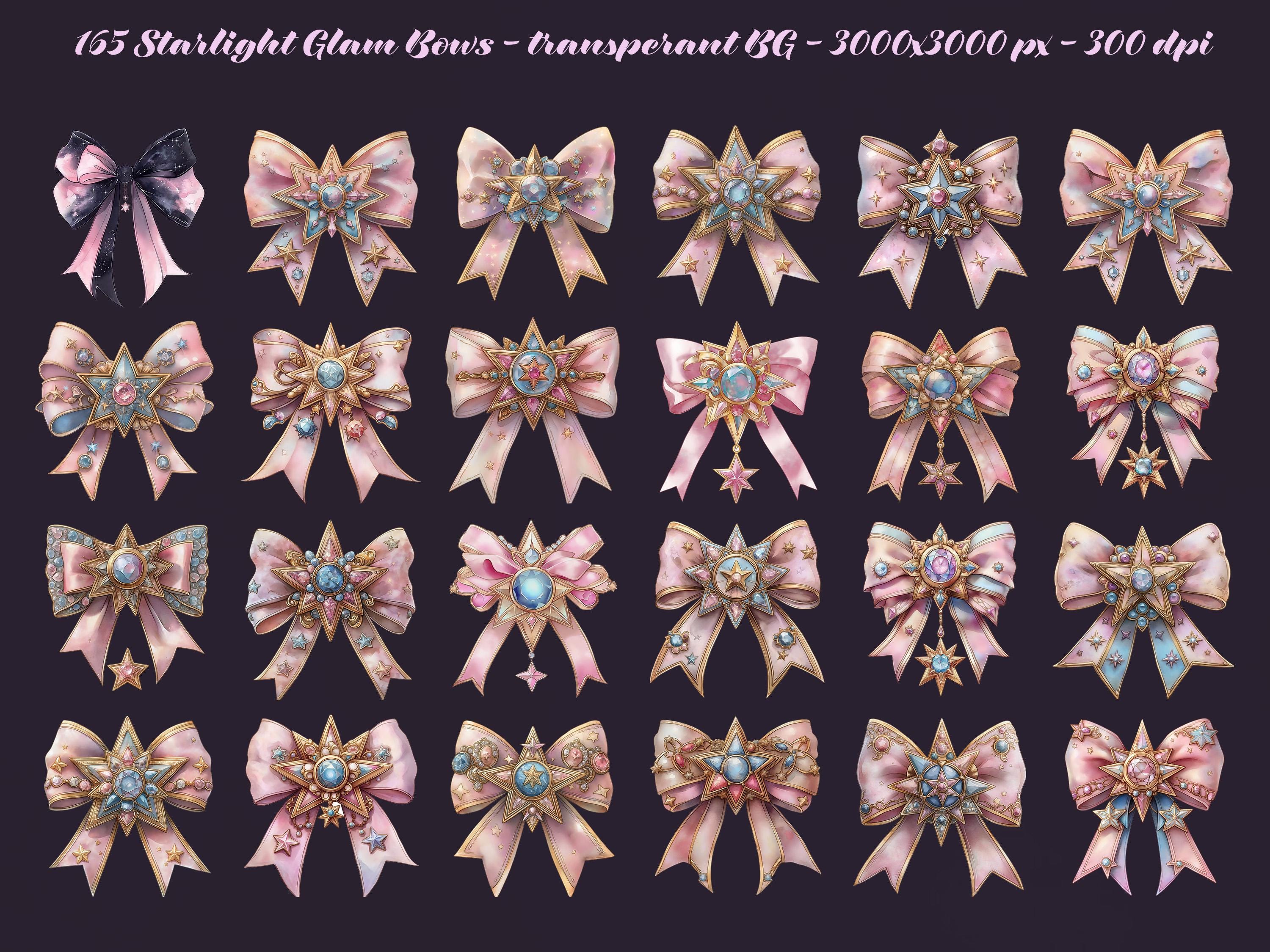 165 Starlight Glam Bows Clipart Bundle, Gemstone Jewelry Ribbon Bow PNG, Sailor Moon Theme ...