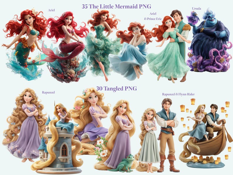 420 Enhanced Royal 3D Princess Clipart Bundle, 3D Princess PNG,Anna ...