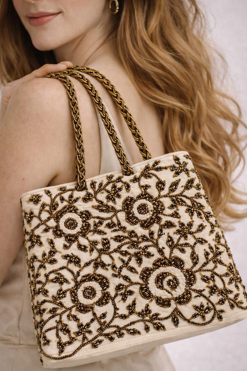 Handmade Beaded Bag | Luxury Floral Beadwork Tote | Hand Embroidered ...