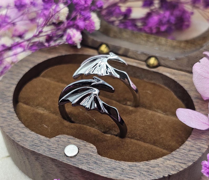 Dragon Wings Matching Rings Set • Couple Rings • Promise Rings , Angel ...
