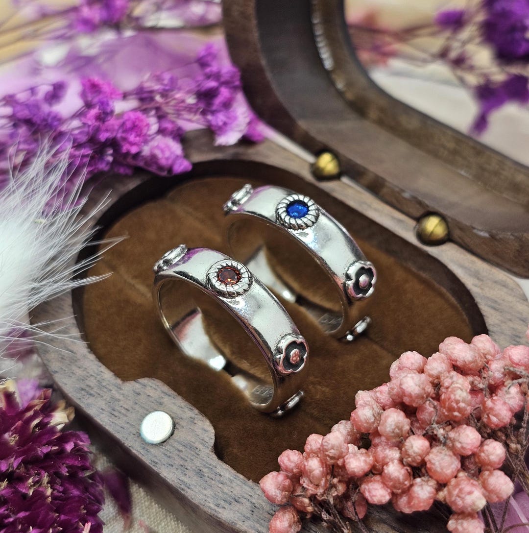 Moving Castle Rings, Couple Ring, Matching Ring, Promise Ring, Blue Gem ...