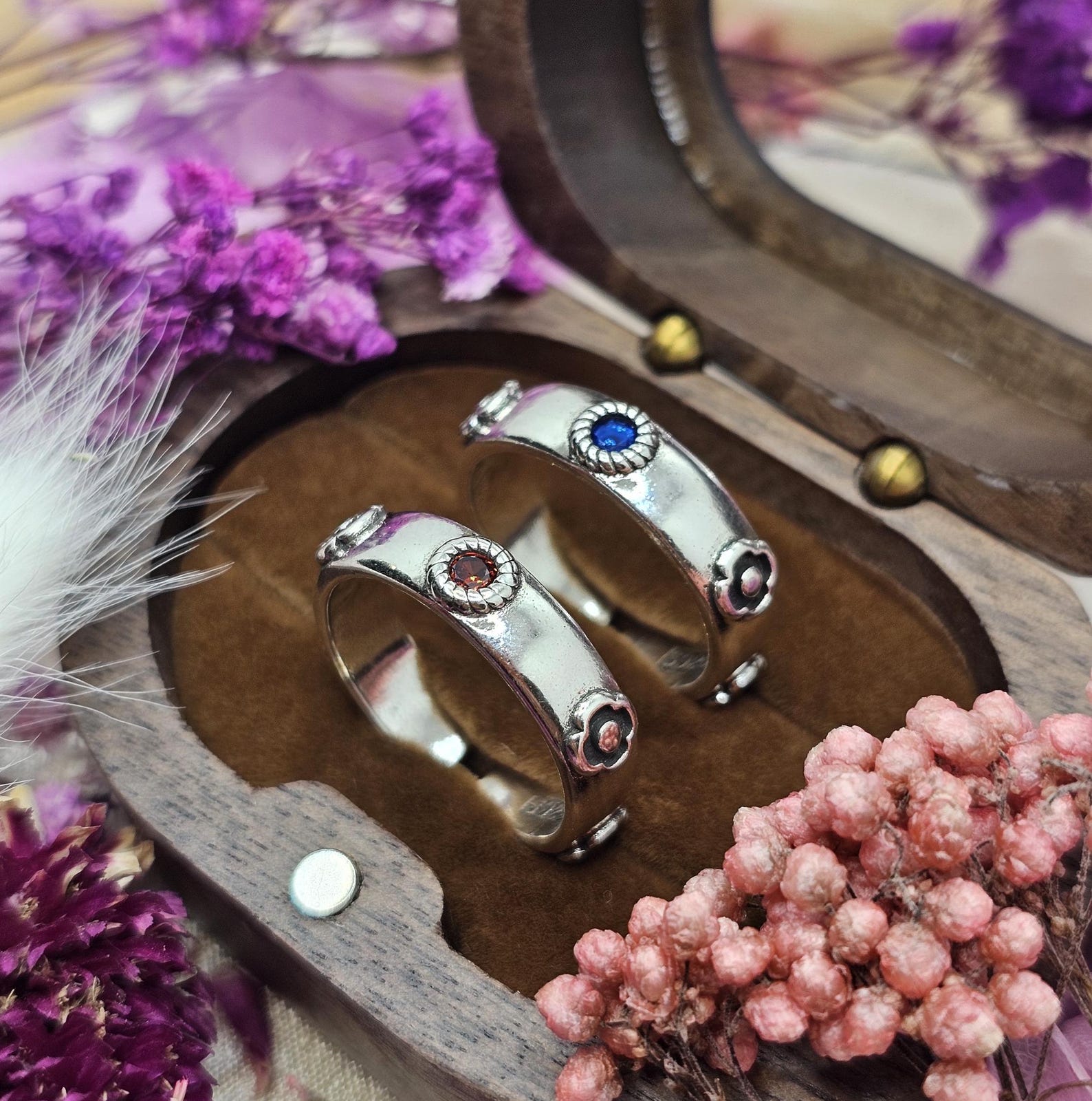 Moving Castle Rings, Couple Ring, Matching Ring, Promise Ring, Blue Gem ...