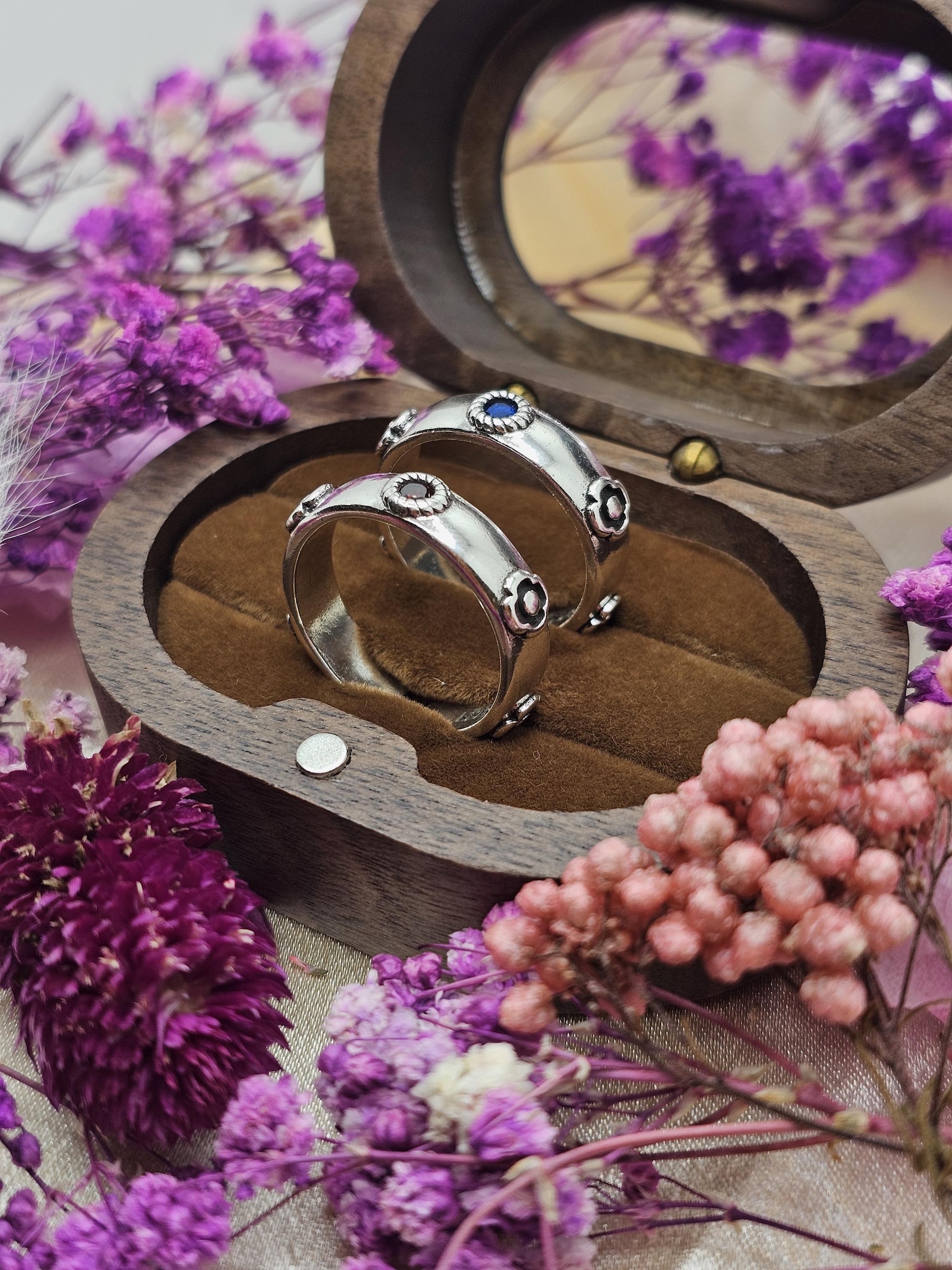 Moving Castle Rings, Couple Ring, Matching Ring, Promise Ring, Blue Gem Ring, Red Gem Ring ...