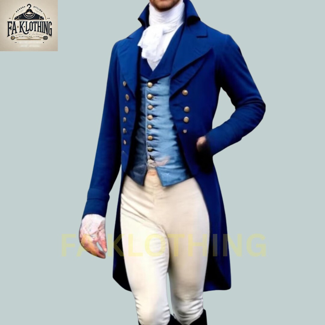 Men's Royal Blue Regency Tailcoat Suit: 19th Century Gentleman's Outfit ...