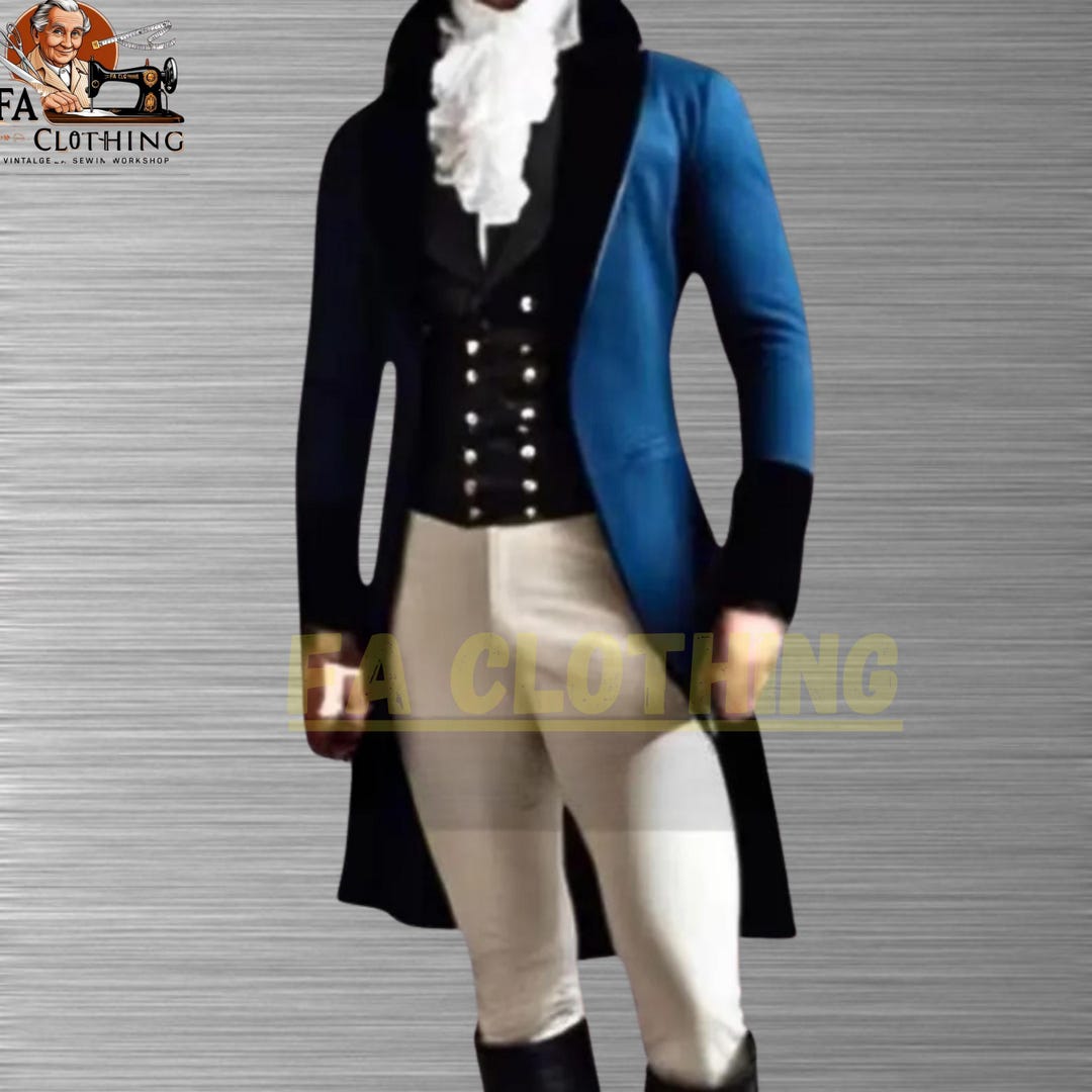 3-piece Men’s Blue Regency Suit – Handmade 1800s Victorian Style ...