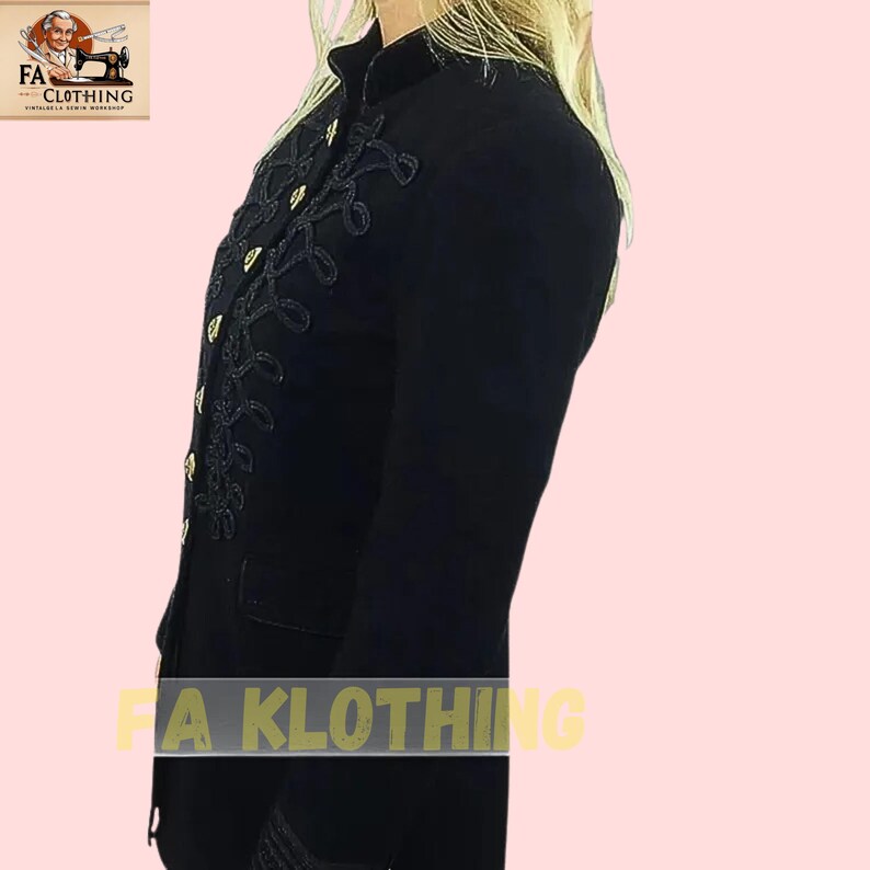 Custom Women’s Military Style Black Jacket – Handmade Hussar Tunic Coat ...