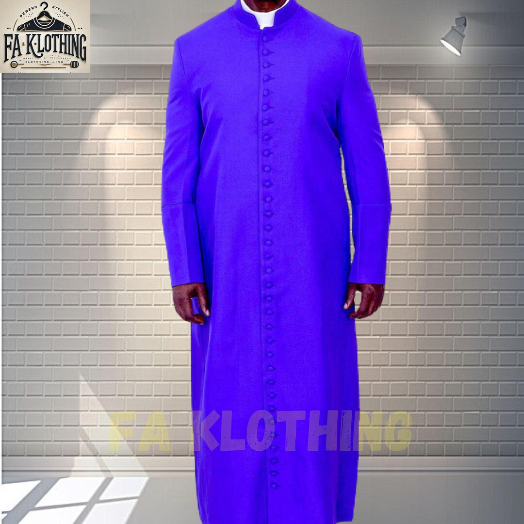 Customized Men’s Long Purple Clergy Robe With Piping – Pastor Cassock ...