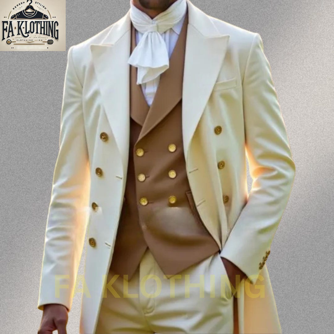 Men's Off-white Regency Wool Suit: Victorian Groomsmen Formalwear - Etsy
