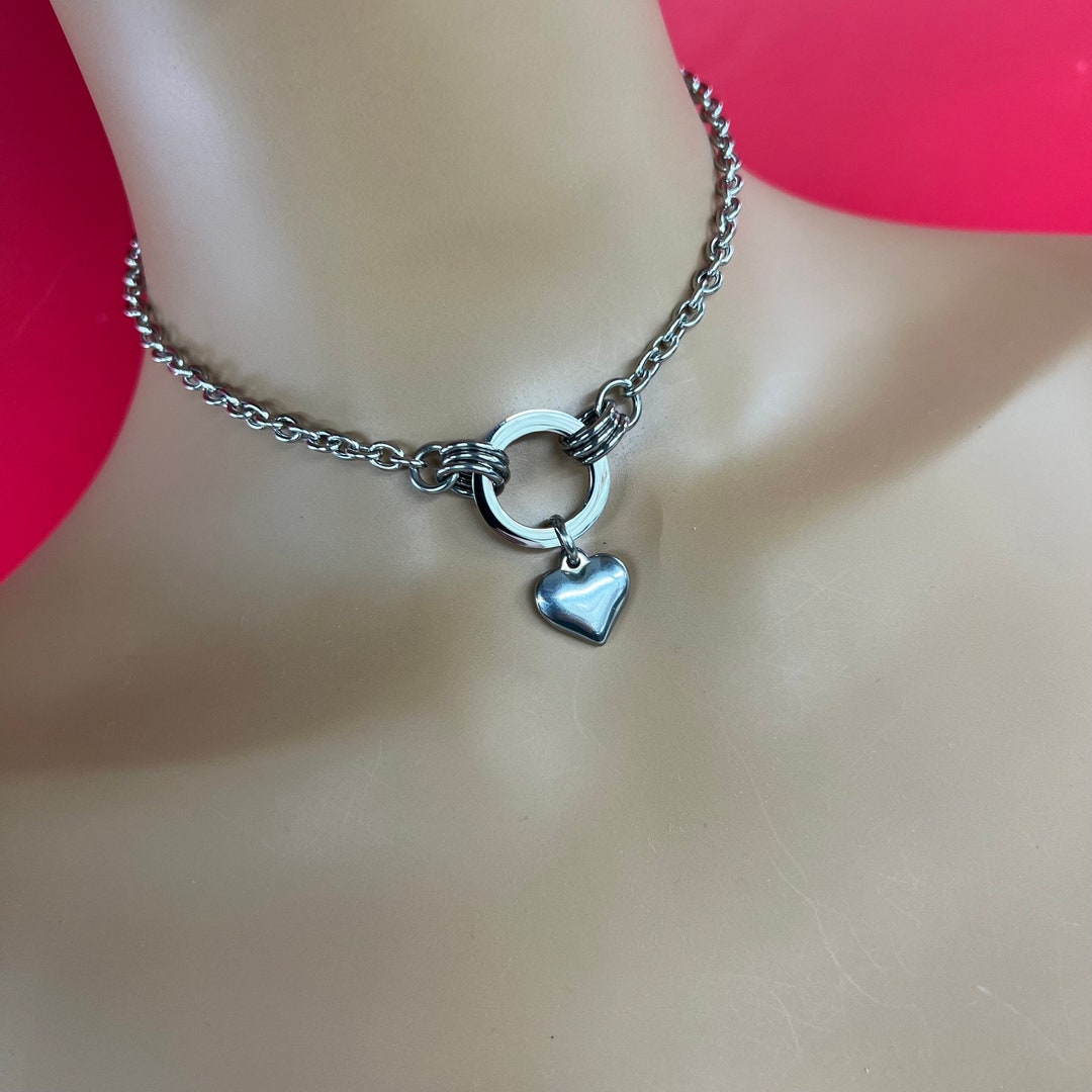 Sub Day Collar, Puffy Heart Ring, 24-7, Locking OPTION, Stainless Steel ...