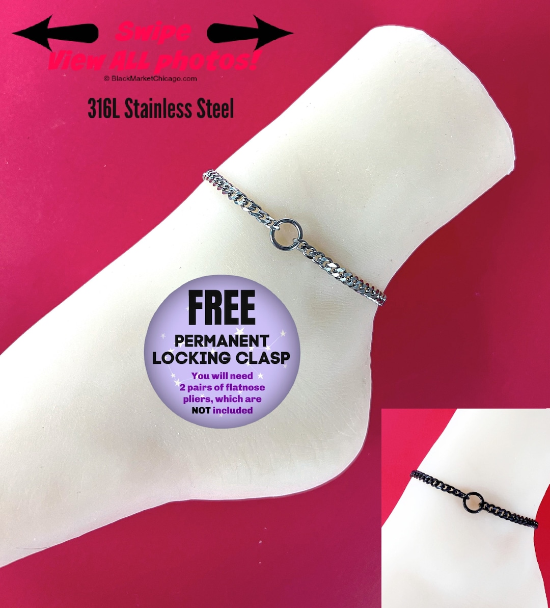 Sub or Dom Ankle Bracelet, Discreet, Waterproof, Permanent Locking ...