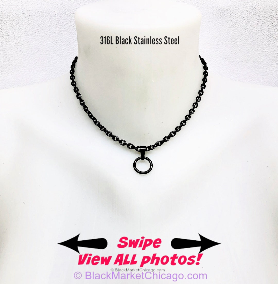 Dainty Chain BDSM Sub Day Collar, Permanent Clasp Option, O-ring, BLACK ...