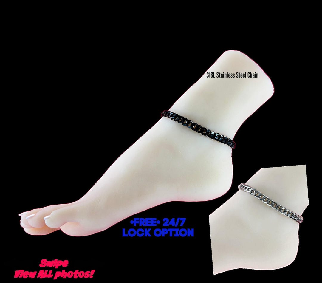 Sub Ankle Day Collar Bracelet, Discreet, BLACK Chain, Waterproof ...
