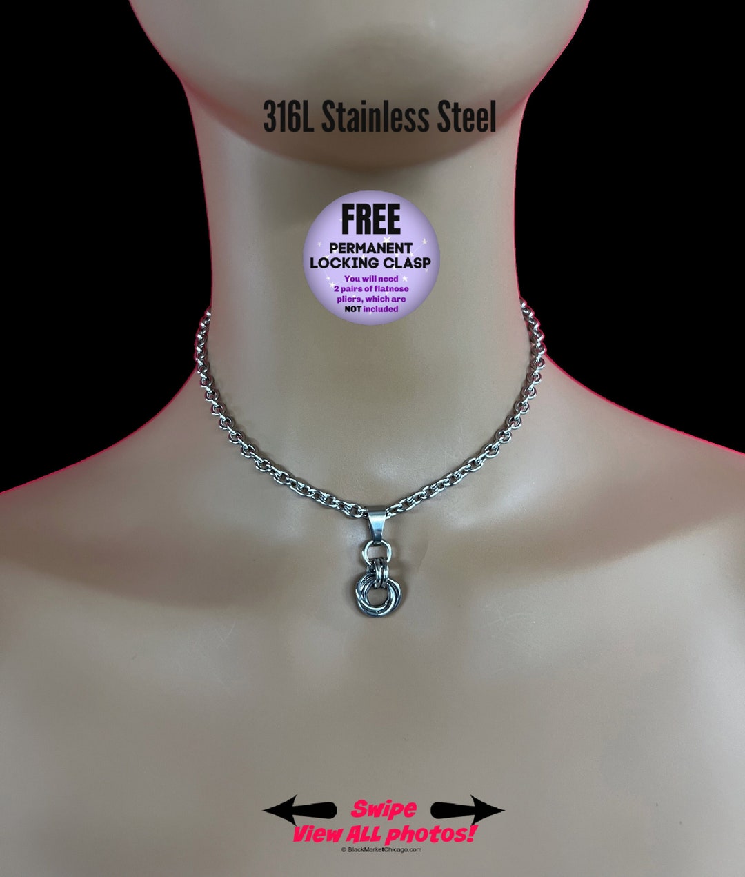 Trinity Knot Submissive Day Collar, Permanently Locking Option, SILVER ...