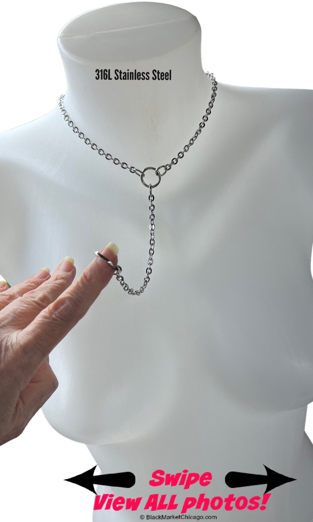 Day Collar, O-ring Lead & Pendant 24/7 Permanent Lock Option, Stainless ...