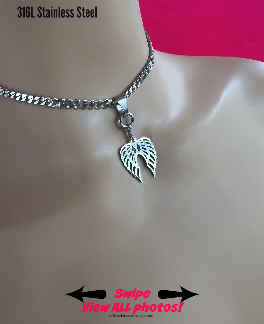 Sub Day Collar, 24/7 Locking, Angel Wings, Stainless Steel - Etsy