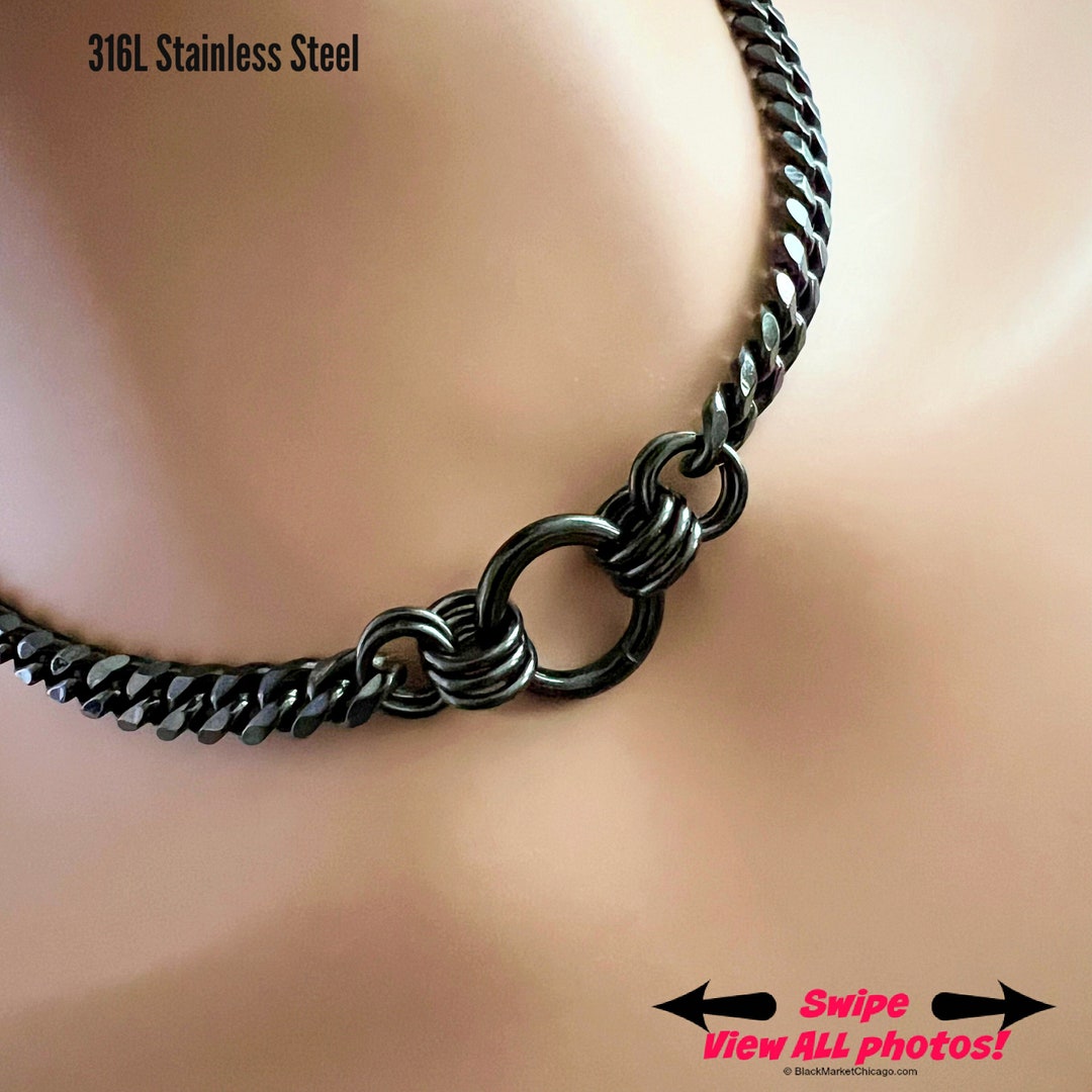Sub Day Collar, 24-7, Black Chain, Lock Option, Stainless Steel - Etsy