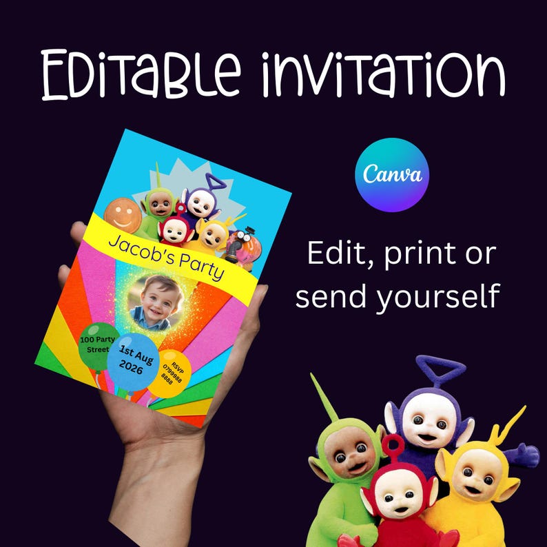 Editable Teletubbies Invitation - Canva Template DIY - Party Supplies ...