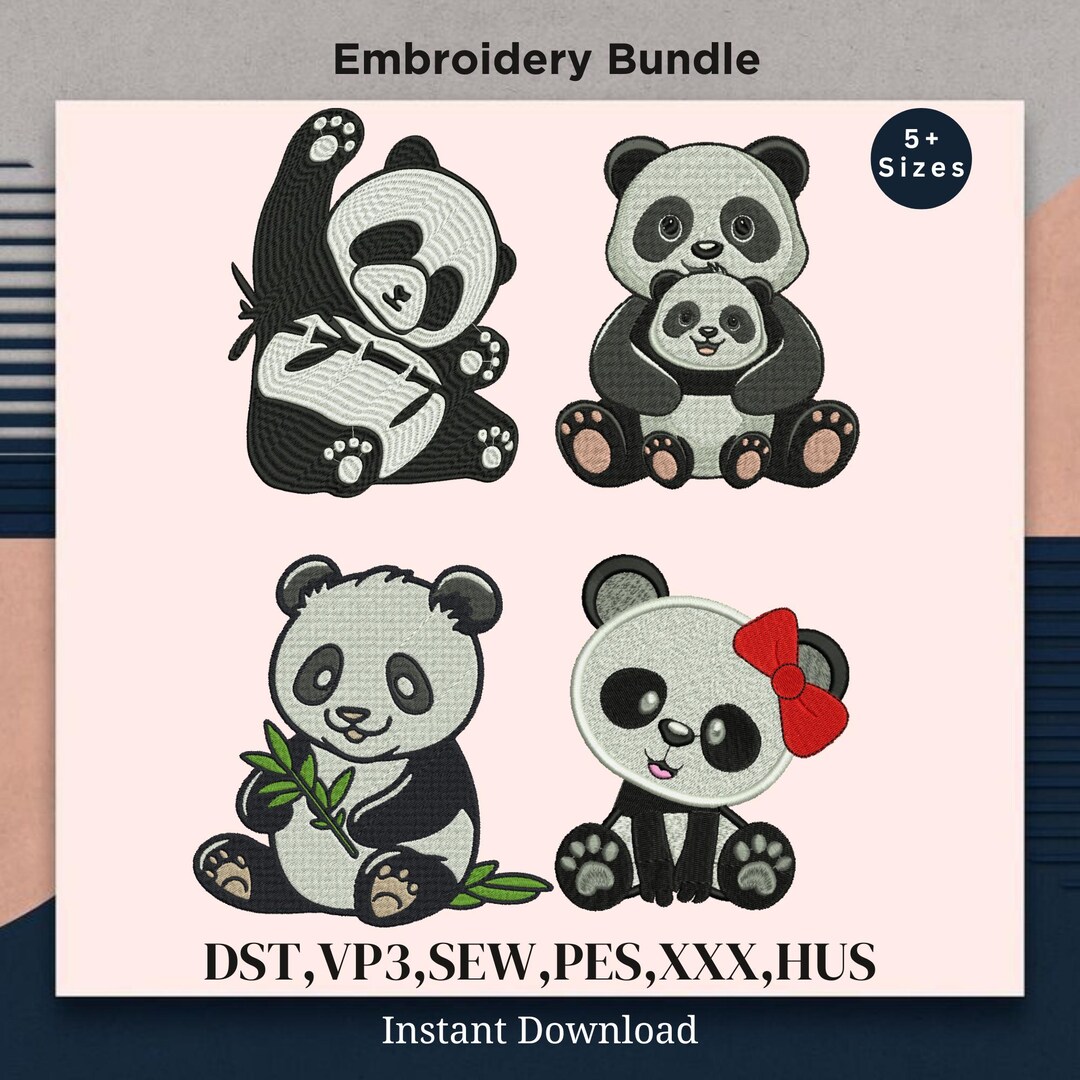 Panda Embroidery Design Panda Bear Embroidery Cute Panda Pattern Mini ...