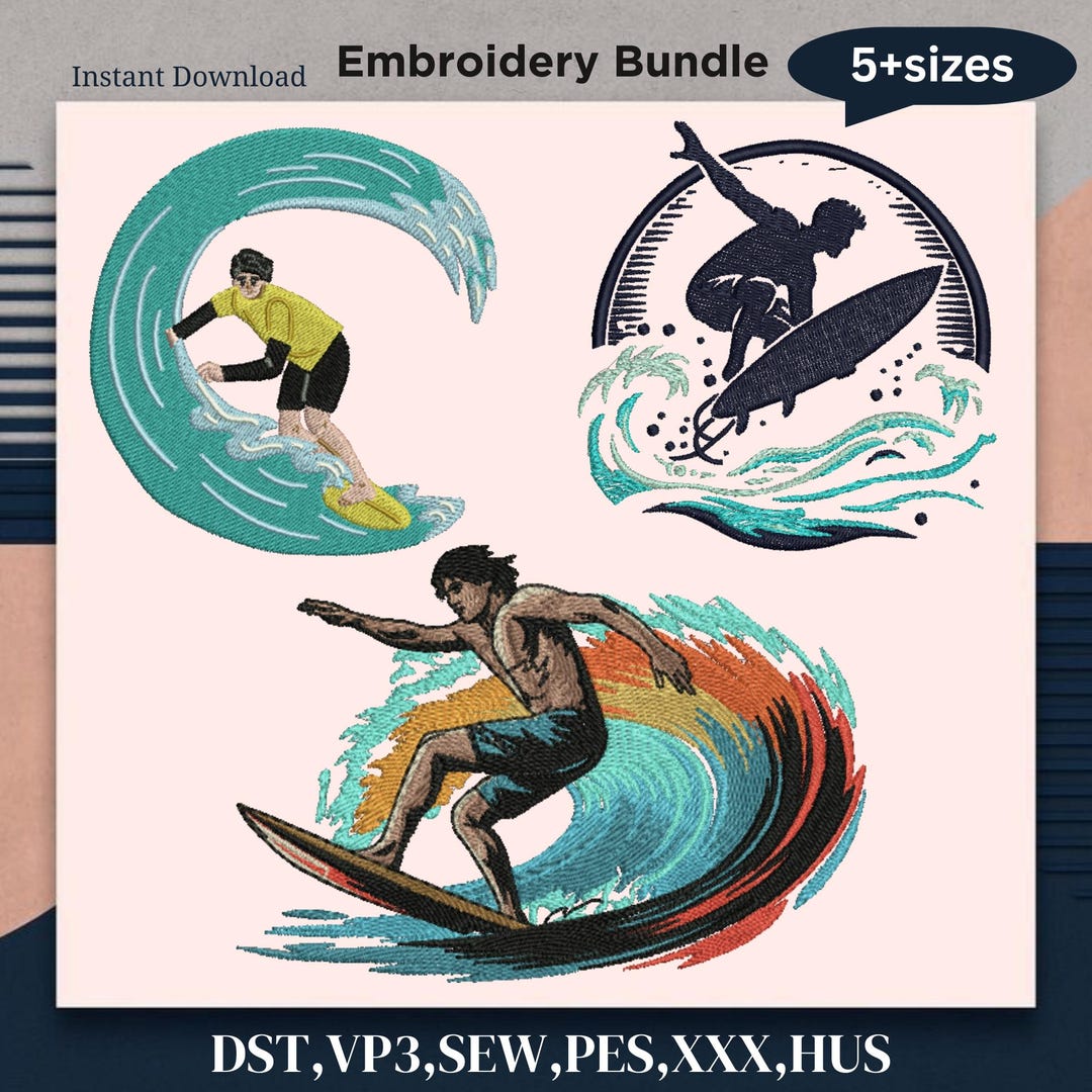 Surf Board Embroidery Design Surf Waves Embroidery Pattern Surfboard ...