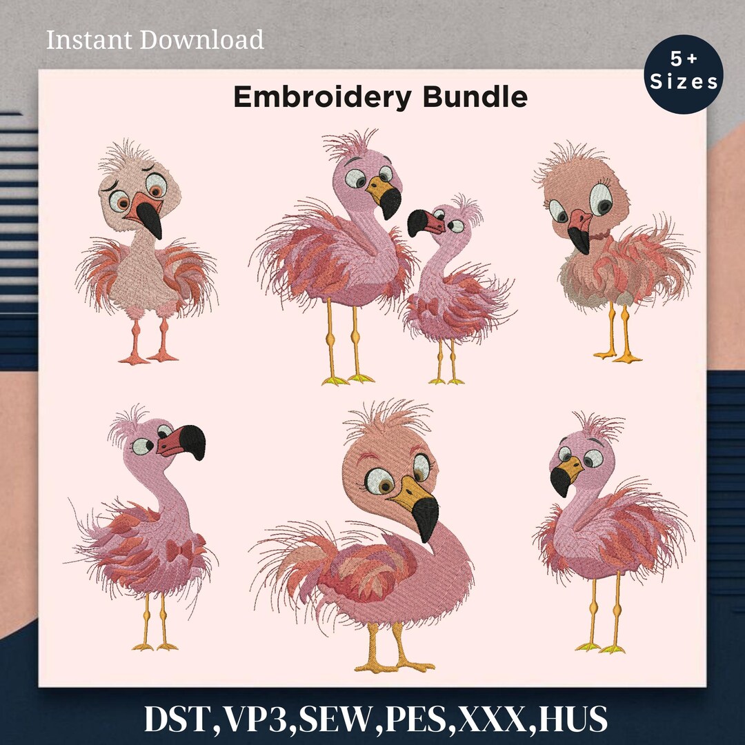 Flamingo Embroidery Pattern Bird of Paradise Embroidery File Cute ...
