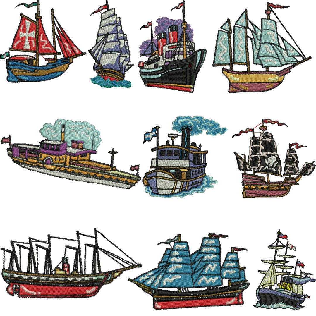 Ship Embroidery Design, Pirate Ship Embroidery, Boat Embroidery ...
