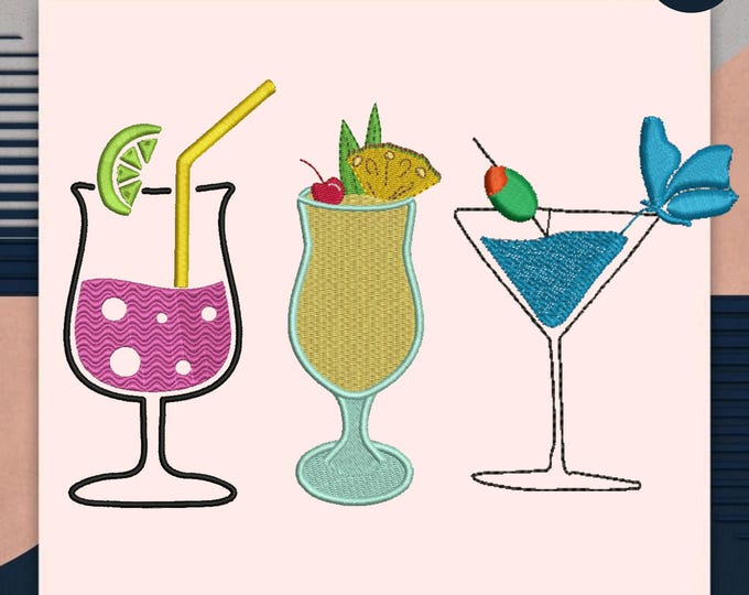 Wineglass Embroidery Design Cocktail Embroidery Pattern Margarita ...