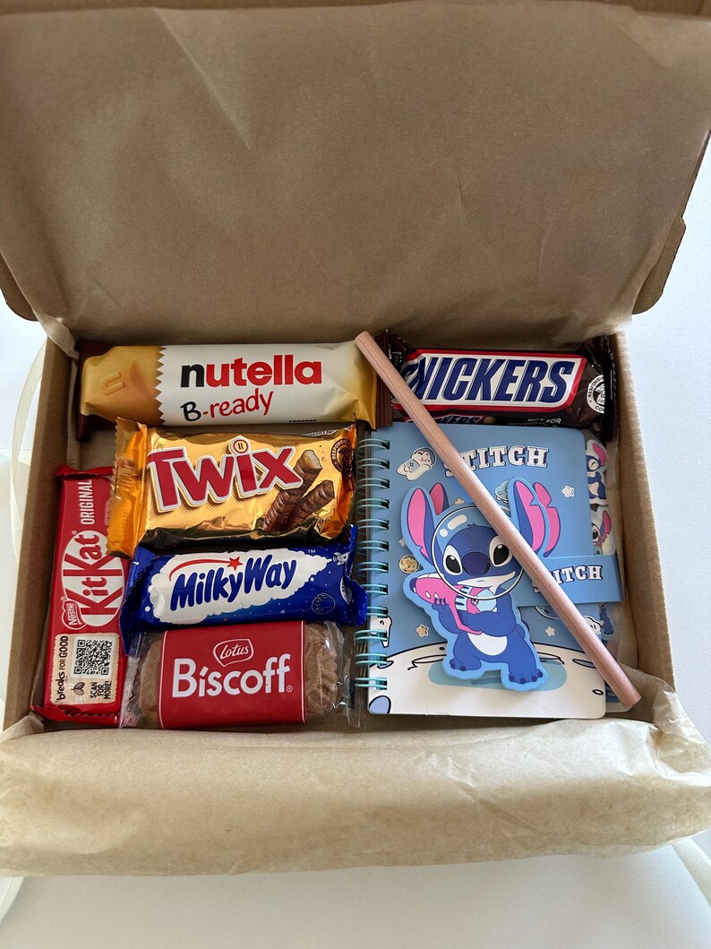 Stitch Gift Box With Rainbow Pencil & Sweets – Nutella, Kitkat ...