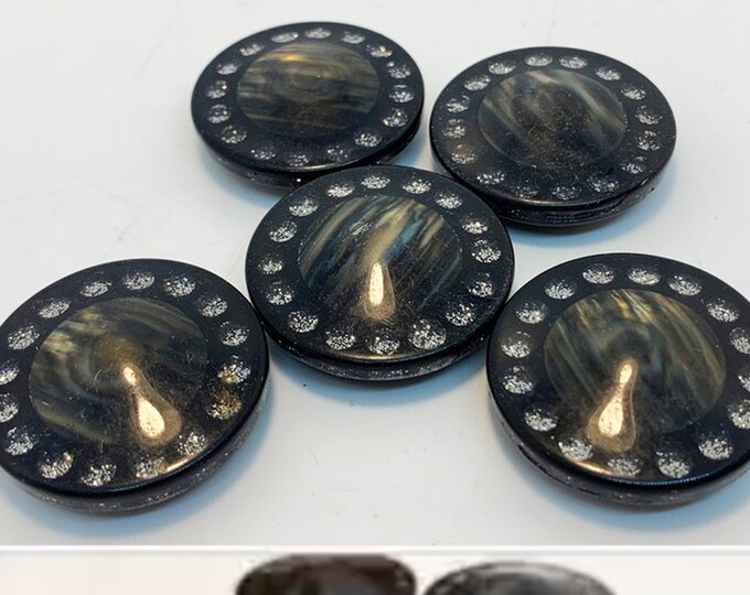 Black Vintage Lucite Buttons Ring of Faux Rhinestones and Abalone ...