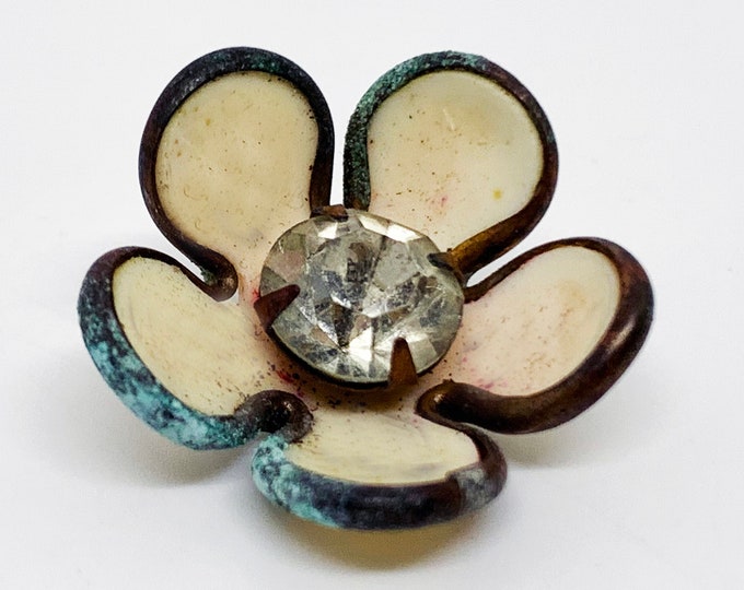 Enamel and Metal Vintage Flower Button With Rhinestone Unique - Etsy