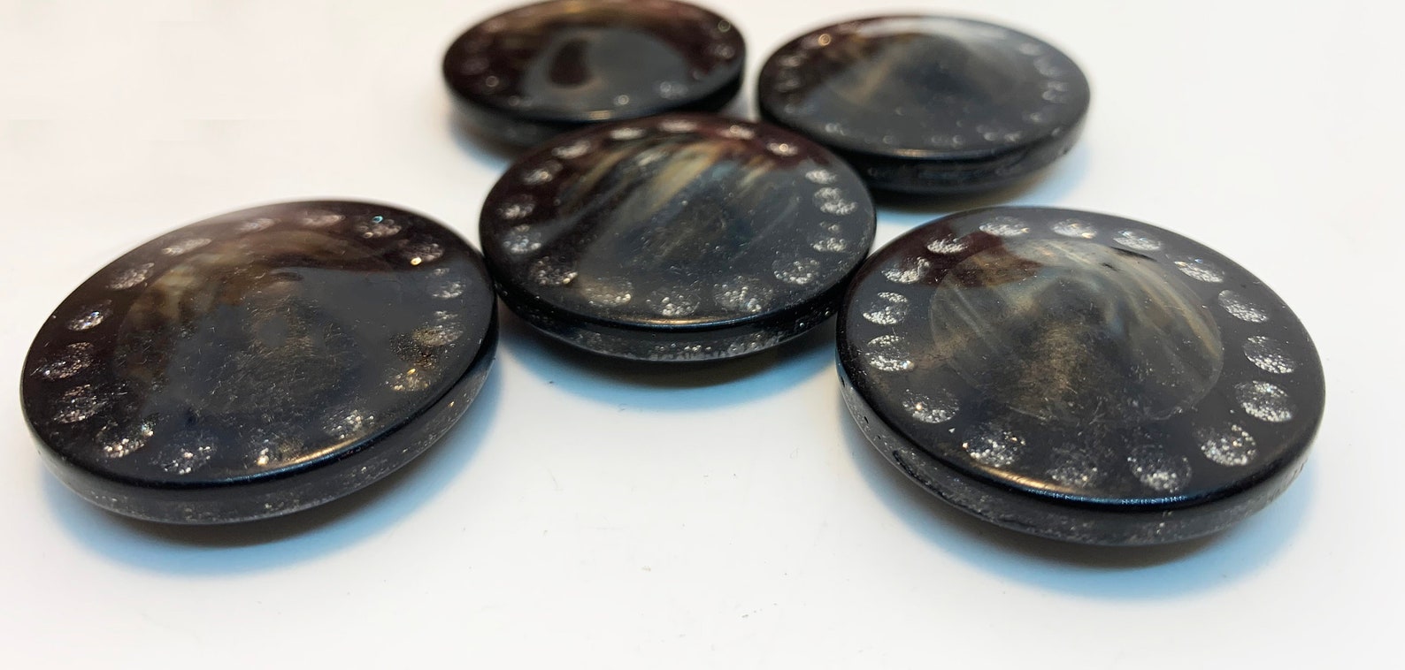 Black Vintage Lucite Buttons Ring of Faux Rhinestones and | Etsy