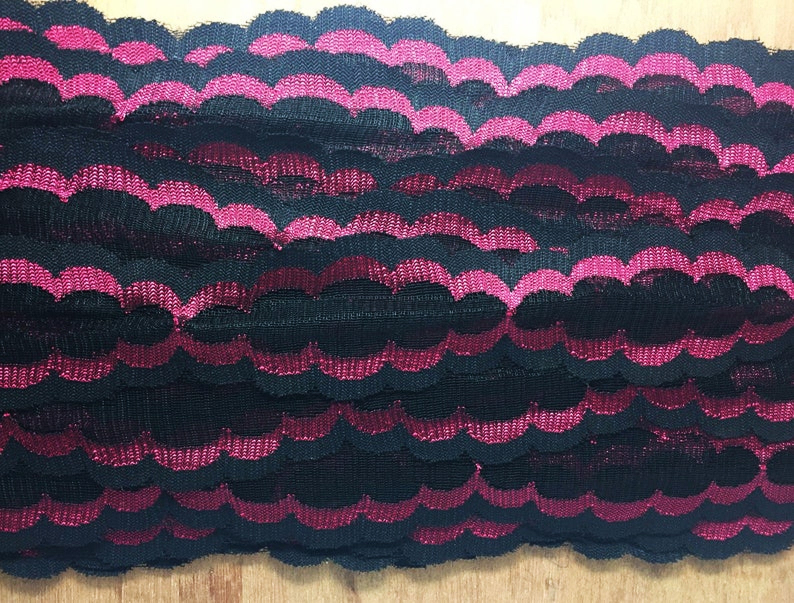 Black and Pink Vintage Net Lace With Cut Scalloped Edge - Etsy